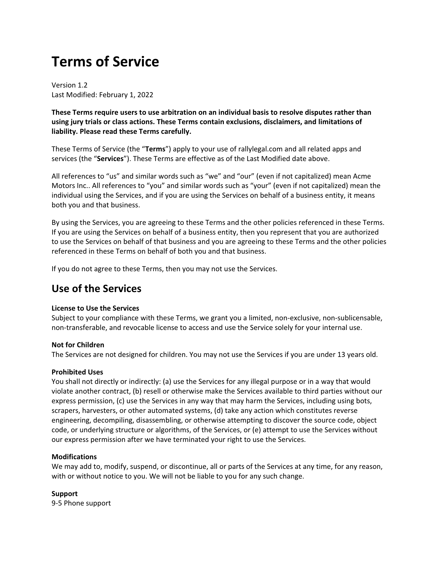 Create Terms of Service | Rally Legal